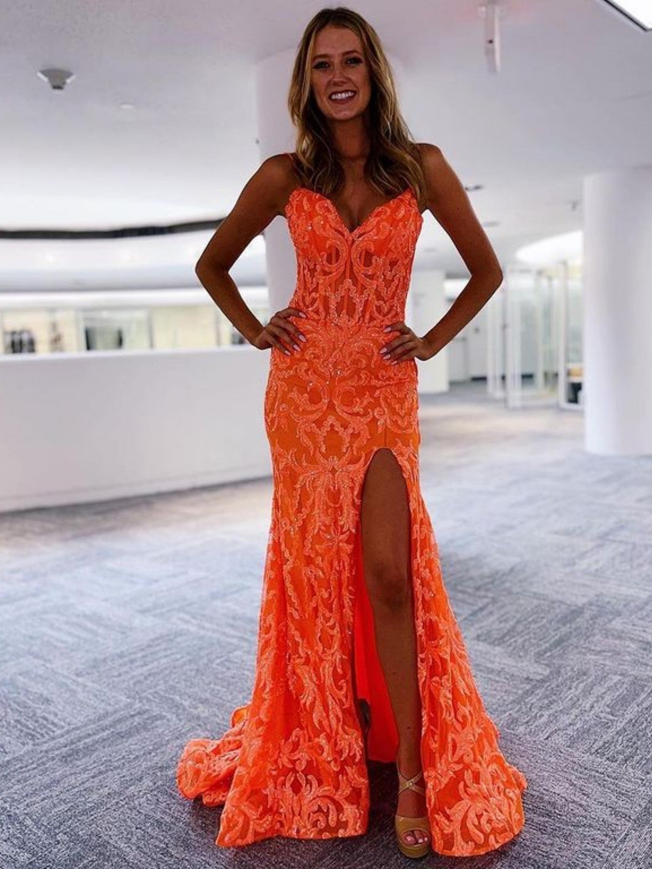 Neon Orange Mermaid Prom Dresses